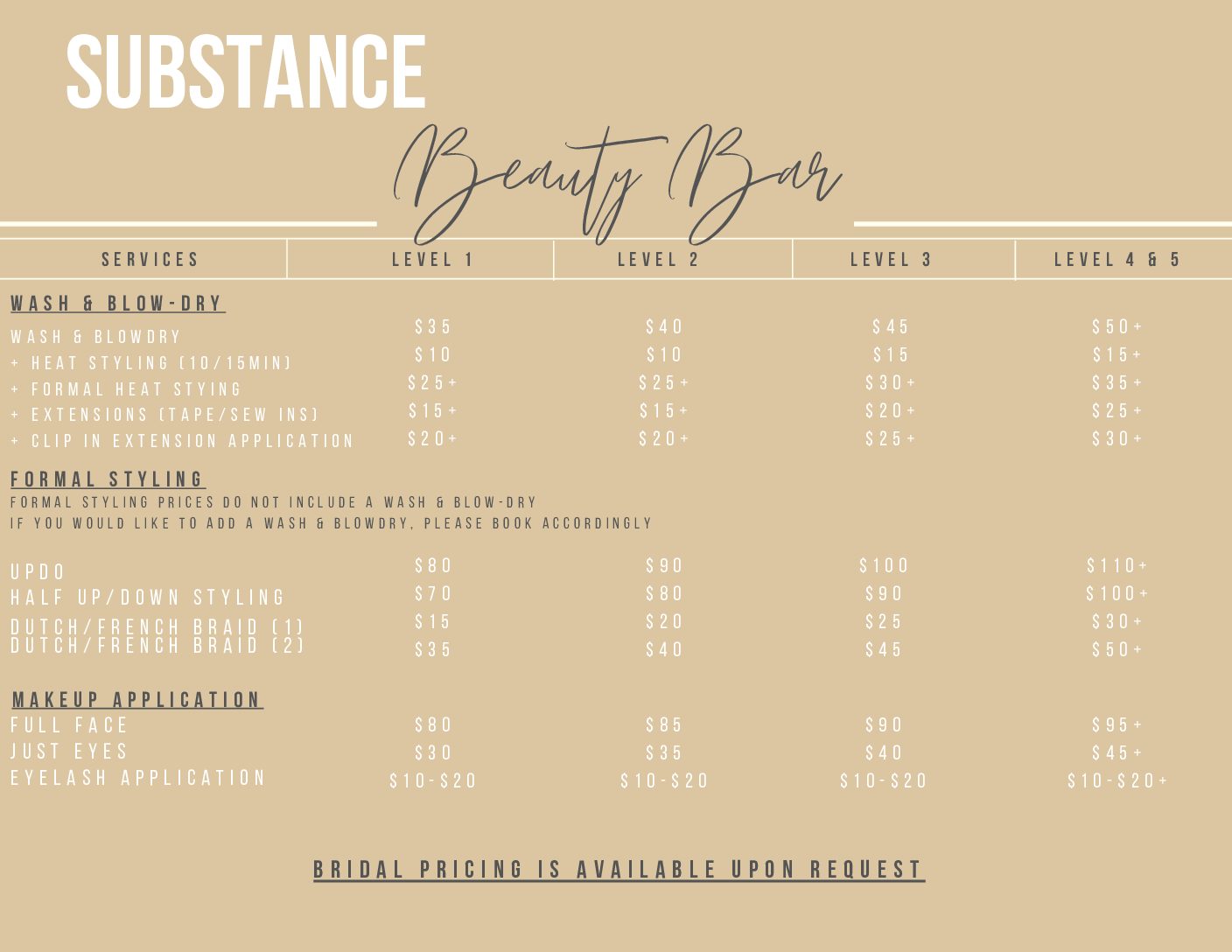 Menu – Substance Salon & Barberspa