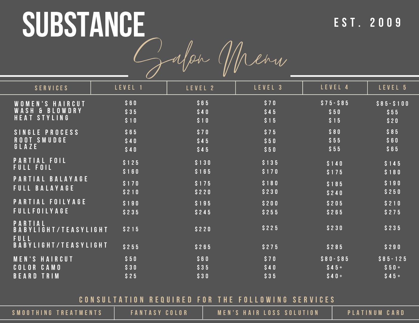 Menu – Substance Salon & Barberspa